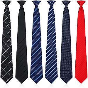 Janmercy 6 Pcs Clip on Tie for Men Clip on Easy Necktie Striped Solid Plaid Dots Mixed Lot Tie for Office School, 20 Inch (Bright Style)