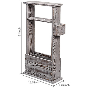 MyGift Narrow Side Table, Slim End Sofa Table in Vintage Gray Wood with Storage Shelf, Magazine and Remote Holder