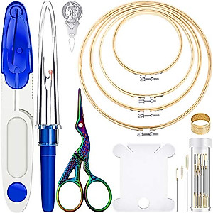 53 Pieces Cross Stitch Tool Embroidery Starter Kit, Includes Bamboo Circle Cross Stitch Hoop Ring, Vintage Sewing Scissors, Needle-Threading Tools, Thimbles, Floss Bobbins, Seam Ripper and Embroidery