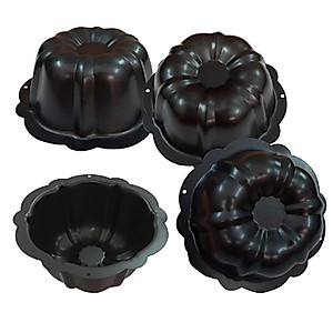 Proshopping Carbon Steel Mini Bundt Cake Pans, 4 Inch Metal Nonstick Fluted Cake Pan, 4Pcs Kugelhopf Mould for Baking Buntcake Bundtlet Bavarois Cupcake Brownie Pudding Tarts - Pumpkin Shaped, Black