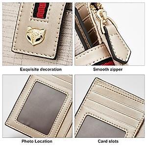 FOXLOVER Small Wallets for Women, Cowhide Leather Ladies Cute Zipper Purses Wallet with ID Window Credit Card Holders Gift Box Packing Womens Small Bifold Wallets (Gold)