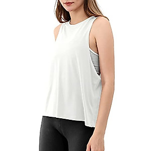 ODODOS 3-Pack Loose Tank Tops for Women Sleeveless Casual Athletic Workout Yoga Shirts, Black, White, Heather Grey, Medium