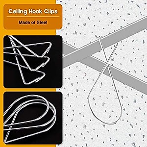 Rustark Clear Hinged Ceiling Hooks, 60 Pack of Polycarbonate Ceiling Grid Clips Metal T-Bar Hooks for Hanging Plants & Decorations, Metal T-Bar Hooks for Suspended Drop Ceiling Tiles