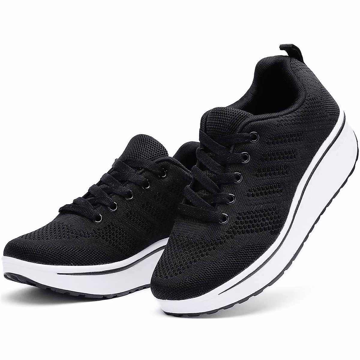 PPXID Women's Platform Fashion Sneakers Breathable Mesh Walking Shoes Lightweight Non Slip Running Shoes-Black 12 US Size