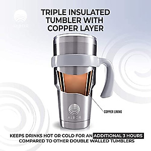 ALBOR Insulated Tumbler with Lid and Straw 30 oz Insulated Coffee Mug with Handle Coffee Mug Triple Insulated Technology with 2 Lids, 2 Metal Straw, Brush and Storage Bag, Stainless Steel
