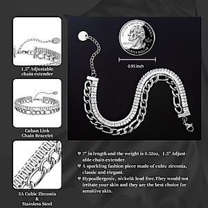 MICANU Cuban Link Chain CZ Bracelet For Men Women Stainless Steel Gold Plated Cubic Zirconia Bracelets Girls Fashion Jewelry Gift (Rhodium Plated, Stainless Steel)
