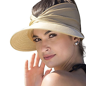 Sun Hat Women Sun Beach Visor Cap UV Protection with Wide Brim for Sports Beach Golf Hiking (Beige/Pink)