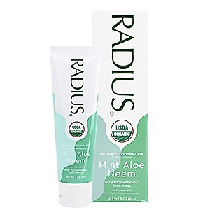 RADIUS USDA Organic Toothpaste 3oz Non Toxic Chemical-Free Gluten-Free Designed to Improve Gum Health & Prevent Cavity - Mint Aloe Neem - Pack of 1