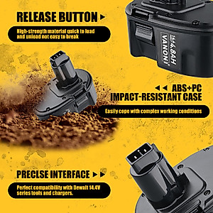 VANON 4.8Ah Replacement for Dewalt 14.4V Battery Ni-MH DC9091 DW9091 DW9094 DE9091 DE9092 DE9038,Compatible with Dewalt 14.4V Cordless Power Tools 2 Pack