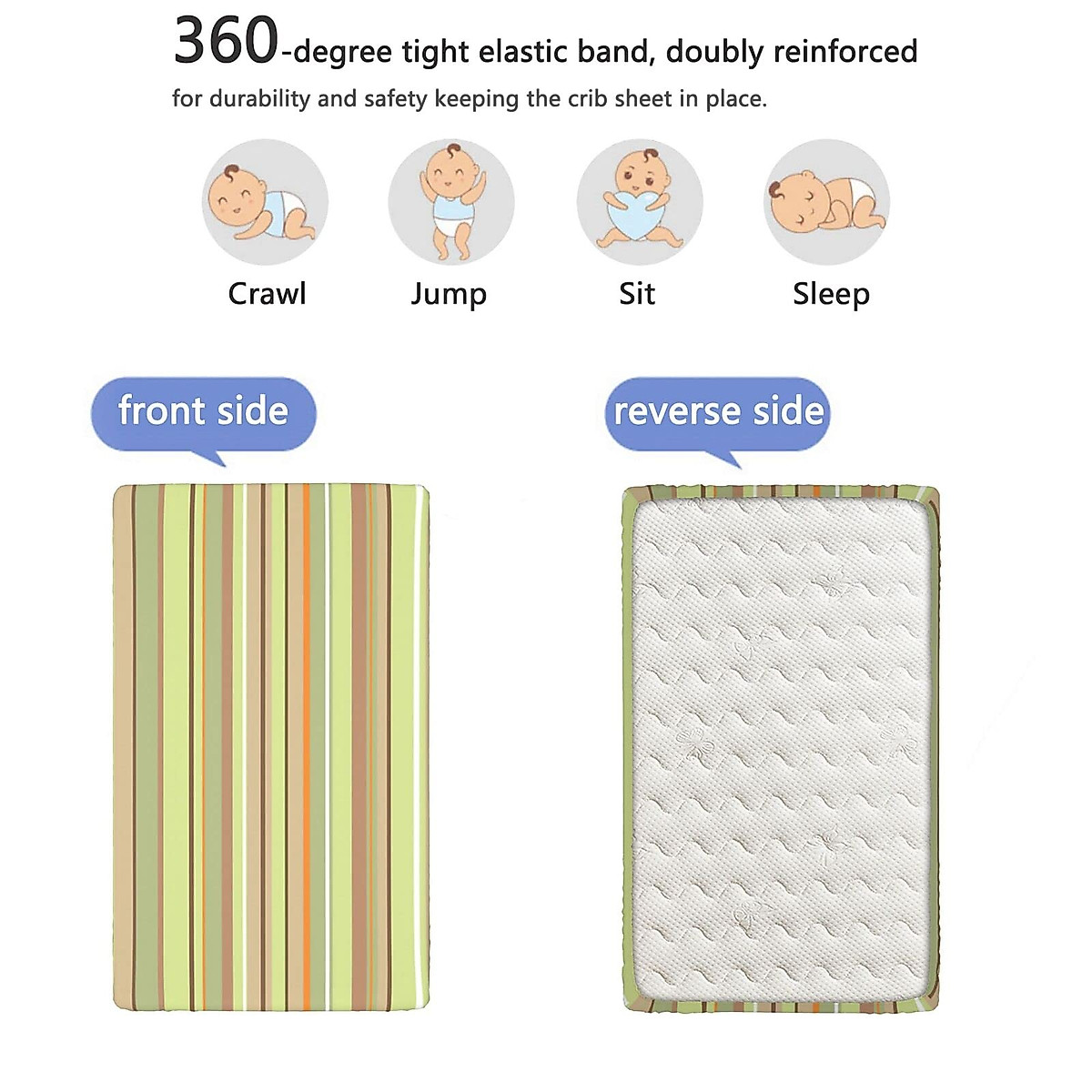 Striped Themed Fitted Mini Crib Sheets,Portable Mini Crib Sheets Soft and Breathable Bed Sheets-Baby Crib Sheets for Girl or Boy,24“ x38“,Pistachio Green Tan Orange