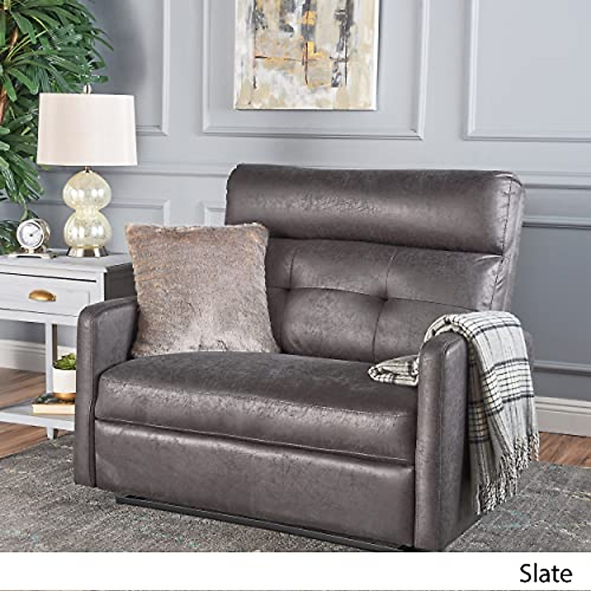 GDFStudio Hana Plush Cushion Tufted Back Loveseat Recliner (Microfiber/Slate)