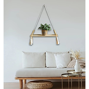 Artilady 2 Pack Wooden Wall Hanging Shelves - Macrame Hanging Plant Shelf with Tassel,Boho Storage Floating Shelves Handmade Rustic Hanger Planter Rack Pot Stand Holder (2 Tassel)