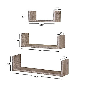 Home Basics Durable Floating Wood Shelf, (Set of 3), Oak (1)
