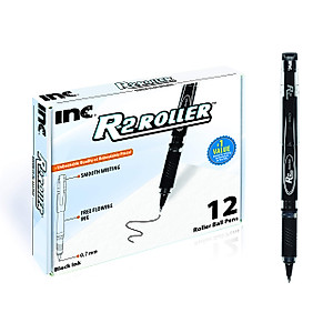 INC R2 ROLLERBALL 0.7 MM Tip Medium Point 12 Count Comfort Grip R-2 Roller ball Pens with Free Flowing Liquid Ink for Smooth Writing, Premium Black Ink Pens for Home, School or Office