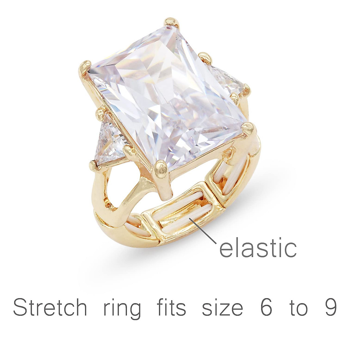 Lavencious Big Bold Radiant CZ Stones Stretch Rings for Women Size for 7-9(Gold)