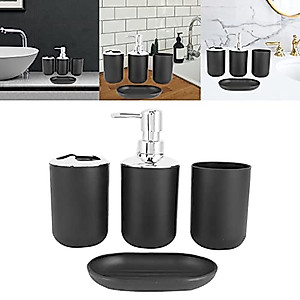 Gazechimp Plastic Bathroom Accessories Set Toothbrush Holder Soap Dispenser Soap Dish Countertop Decor for Dormitory, Black