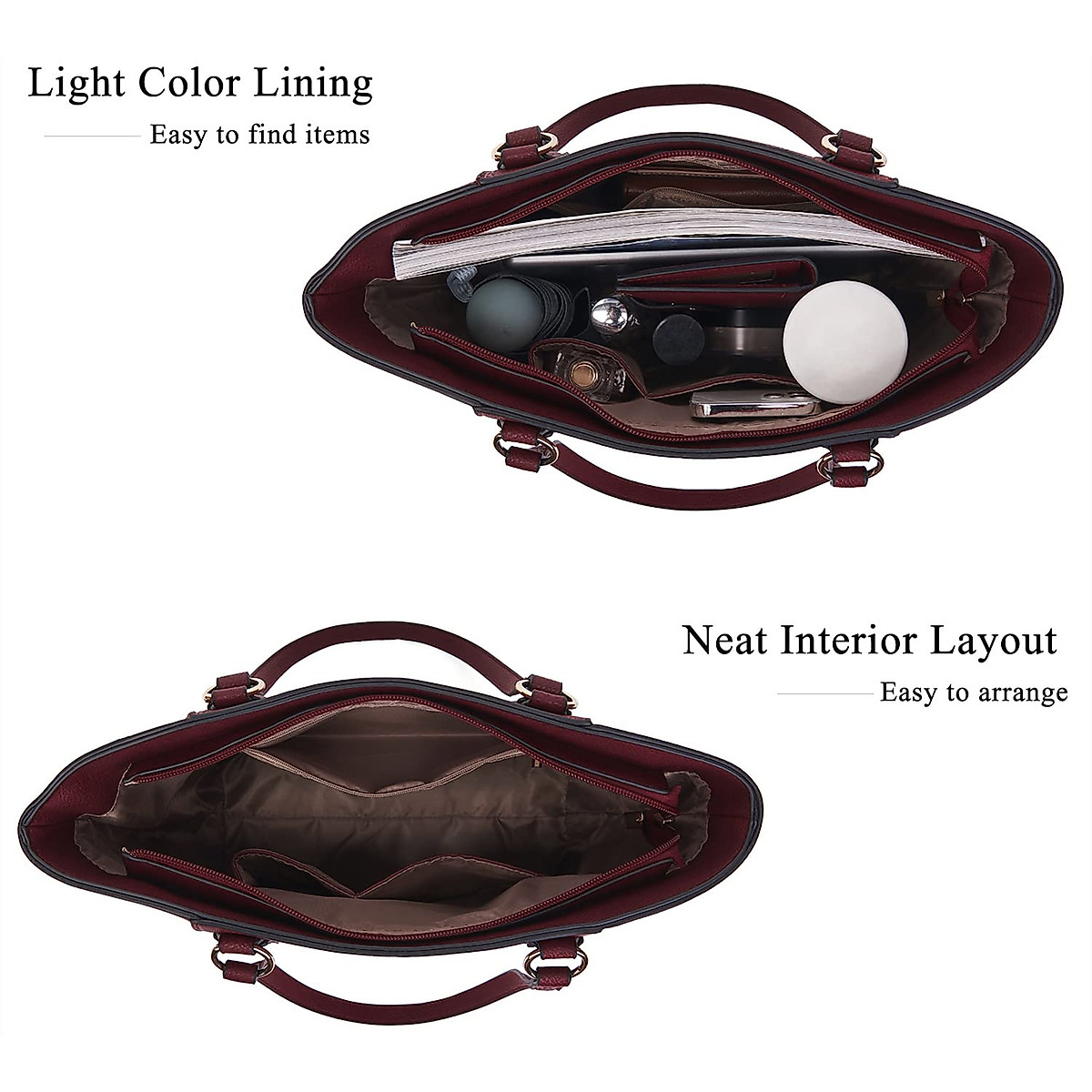 Tote Handbags for Women Purse and Wallet Set Large Shoulder Bags Crossbody Purses Satchel WineRed