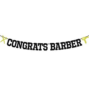 Black Glitter Congrats Barber Banner - Congrats graduation Sign for Barber, Congrats Grad Party Decorations for Barber