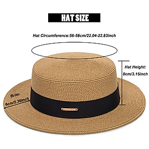 Women's Wide Brim Sun Hat Straw Panama Hat - UV-Protection Summer Boater Fedora Beach-Sun-Hats(M-L)