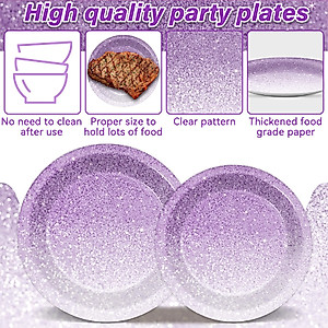 96 Pcs Ombre Purple Party Supplies Set for 24 Guests Gradient Pastel Purple Tableware Plates Dinnerware Table Decorations for Girl Woman Light Purple Sprinkle Wedding Birthday Anniversary Party Favors