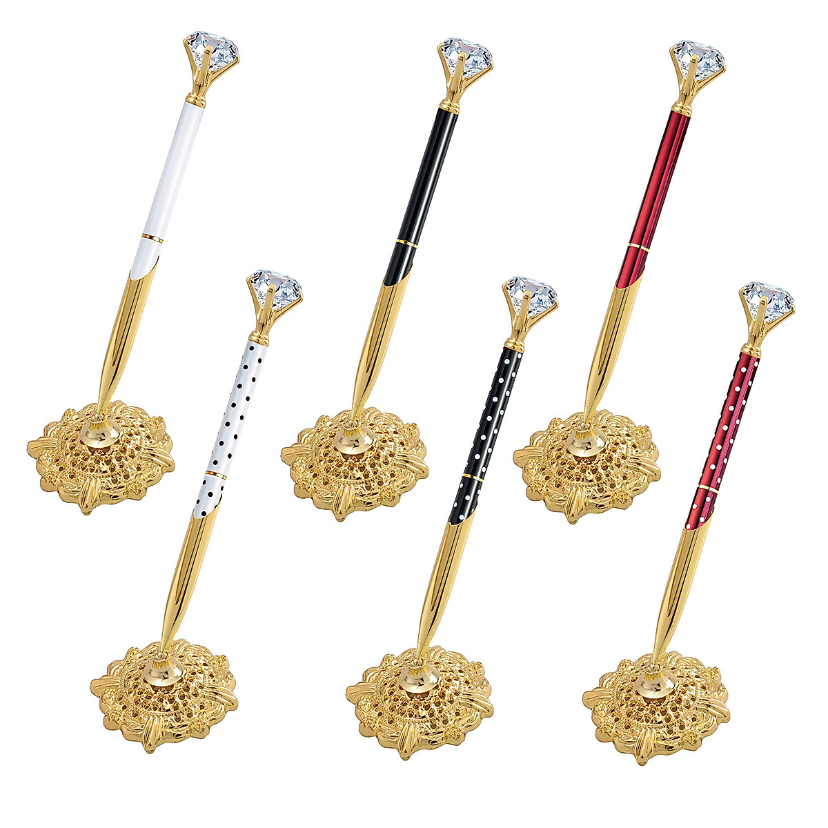 Jevou Hollow Round Pen Holder Signing Pen Set with Big Crystal Diamond Pen for Wedding Bridal Engagement Party Favors, Golden