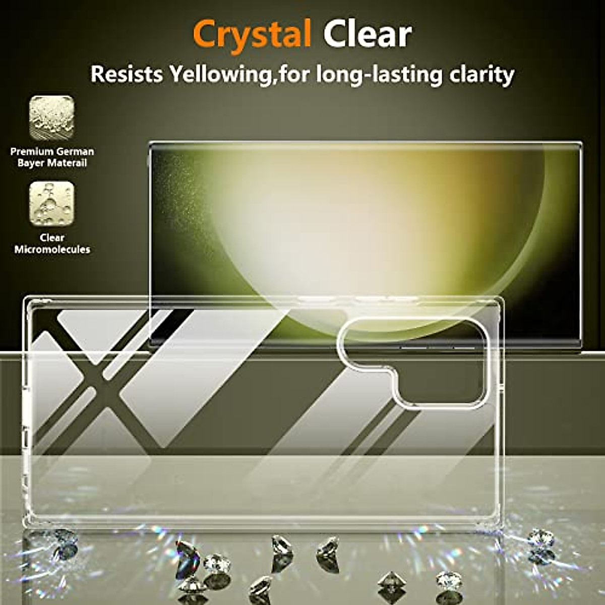 SPIDERCASE for Samsung Galaxy S23 Ultra Case, with 2 Pcs [Camera Lens Protector+Soft Screen Protector], [Anti-Yellowing] [Military Grade Shockproof] Slim Thin Galaxy S23 Ultra Case 6.8"，Clear