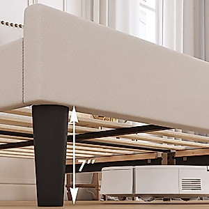 HOSTACK Full Size Bed Frame, Linen Fabric Upholstered Platform with Adjustable Headboard, Diamond Tufted Mattress Foundation with Wood Slats, Easy Assembly, No Box Spring Needed, Beige