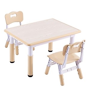 DOREROOM Kids Table and 2 Chairs Set, Height-Adjustable Toddler Table and Chair Set with Graffiti Desktop, 31.5''L x 23.6''W Children Activity Table for Daycare, Classroom, Home