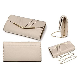 MUDUO Women Faux Suede Envelope Clutch Purse Evening Handbag Foldover Shoulder Crossbody Bag (Beige)