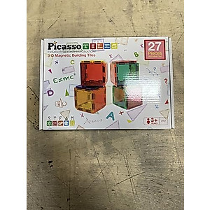 PicassoTiles PT27 Magnetic Building Blocks Alphabet Toy Set Magnet Tiles Construction Toys 3D Clear Color Stacking Block Toy STEM Playboard, Learning by Playing, Creativity Beyond Imagination