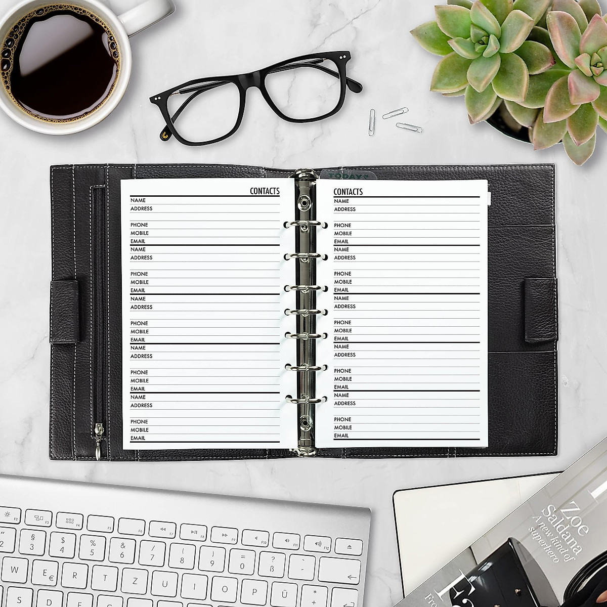 Half Size Contacts Address Book Planner Insert Refill, 5.5 x 8.5 inches, Fits 7-Ring & 3-Ring Binders - Day Timer, Franklin Covey, Avery Mini, Choose Quantity