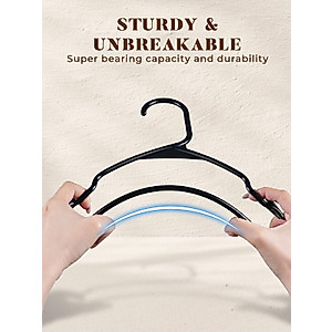 HOUSE DAY Black Plastic Hangers 50 Pack with 20 Pack Hanger Connector Hooks, Premium Slim Clothes Notched Hangers Space Saving, Heavy Duty Closet Hangers for Coat, Suit, Shirt, Dress