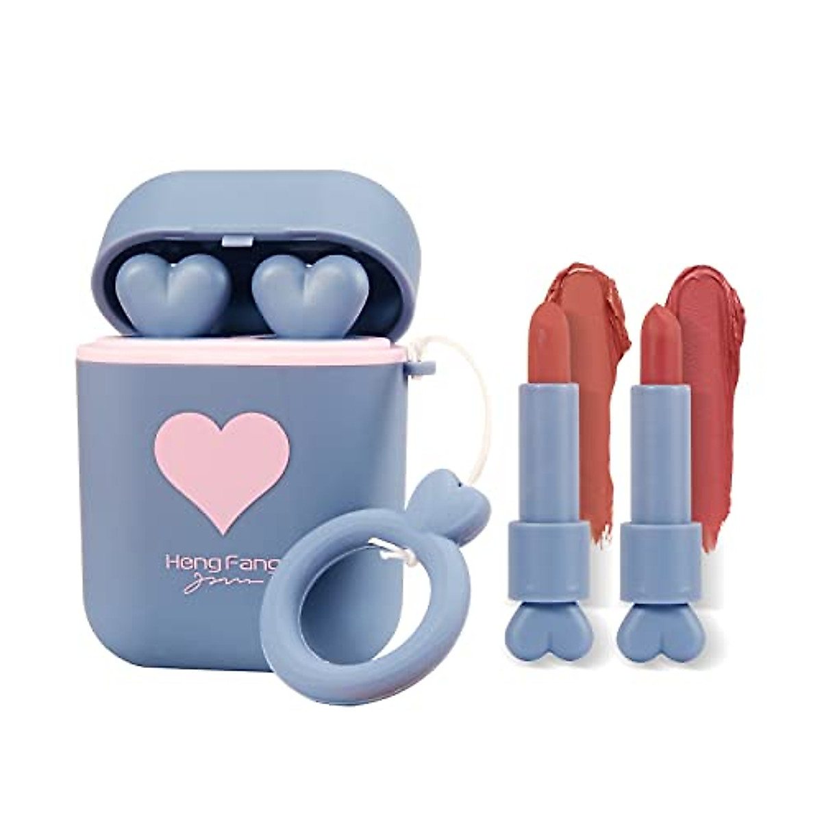 LAMUSELAND Matte Lipstick, 2Pcs/Set Waterproof Long Lasting Moisturizing Lip Stain Earphone Dual-color Lip Tint Gloss, Non-stick Cup Lip Make Up Gift Kit for Girls (Blue)