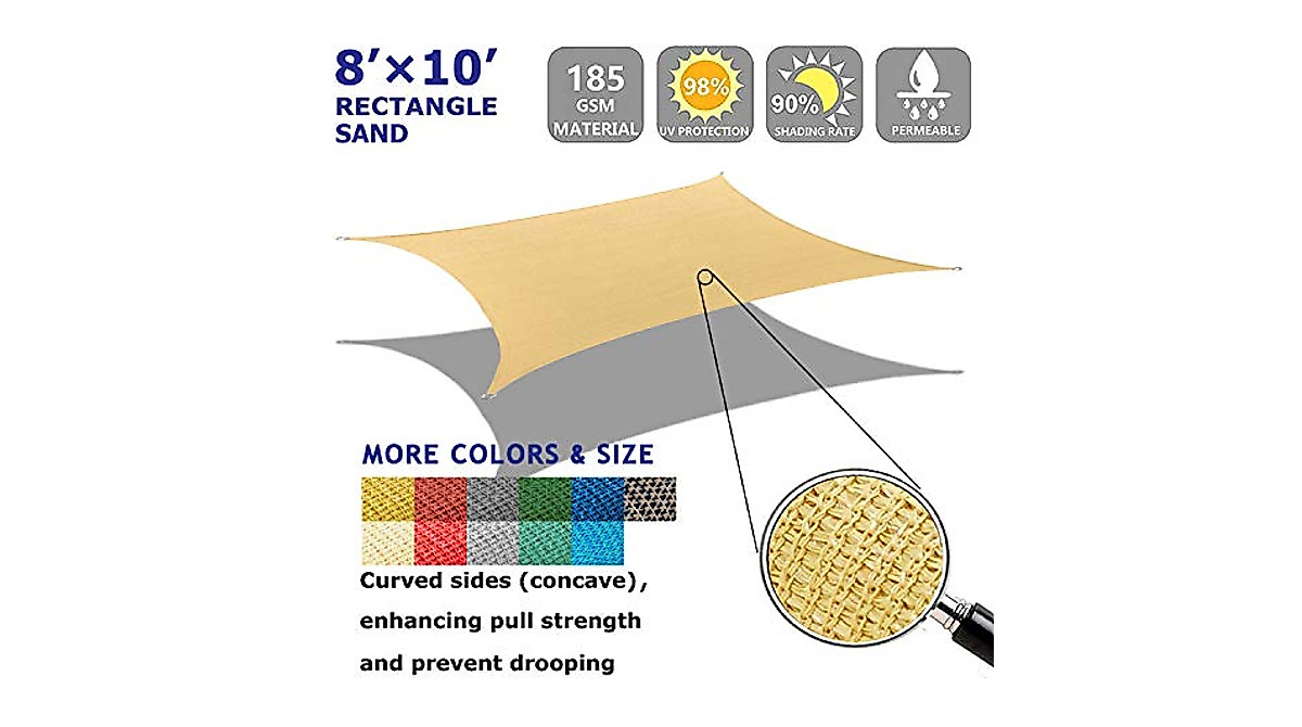 Sun Shade Sail Canopy 8'x10' Sand - UV Block & Cool Outdoor Shade