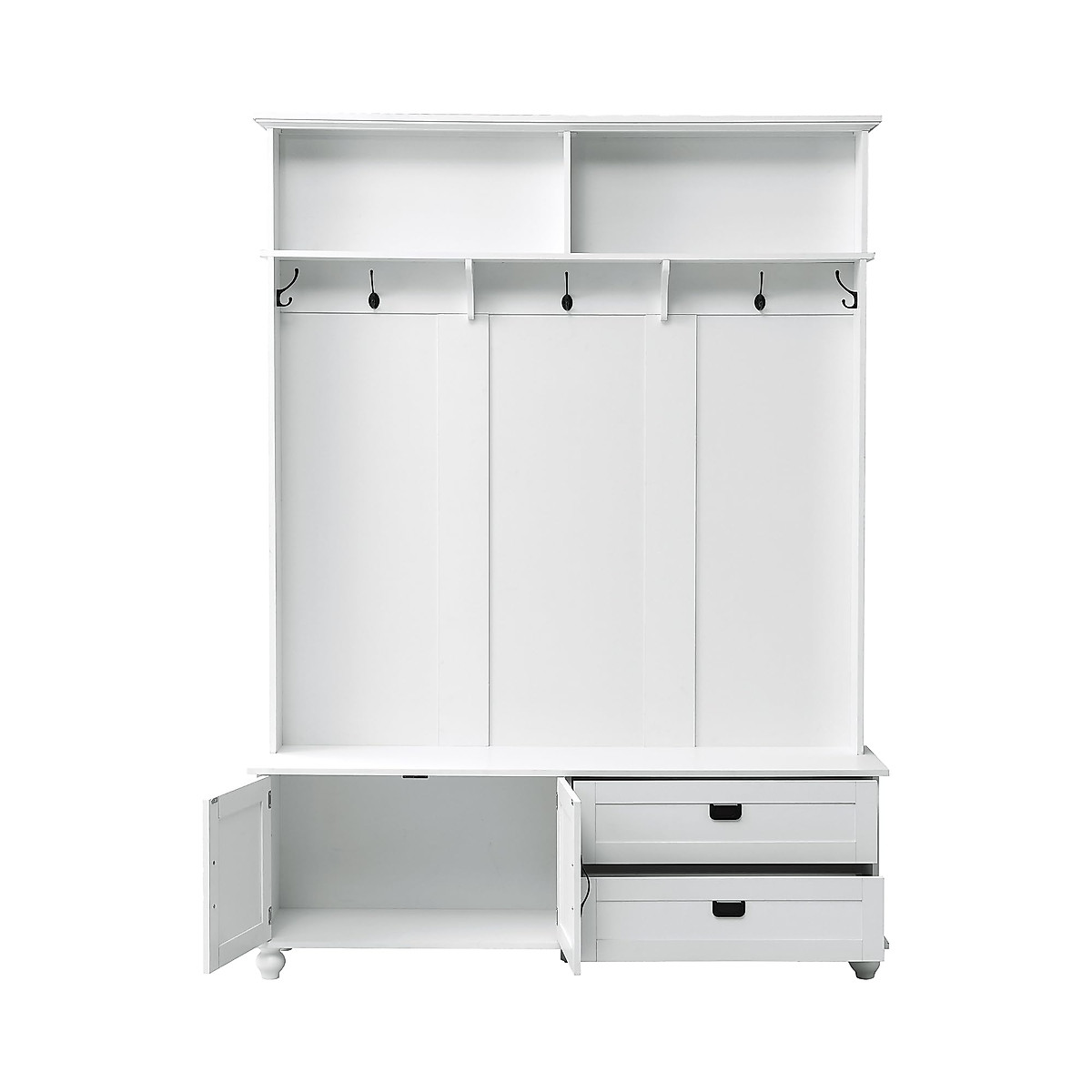 Bellemave Modern Wide Hall Tree with Bench, Shoe Storage, and 2 Large Drawers, White