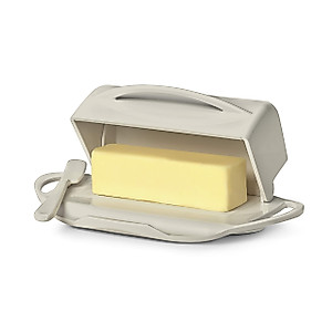Butterie Flip-Top Butter Dish and Toaster Tongs Bundle (Ivory)
