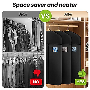 Vodiver Oxford Fabric Garment Bag Hanging Clothes Travel Suit Bag with Clear Window for Suits, Coats, T-Shirts, Jackets. (Black, 40-inch-4 packs)