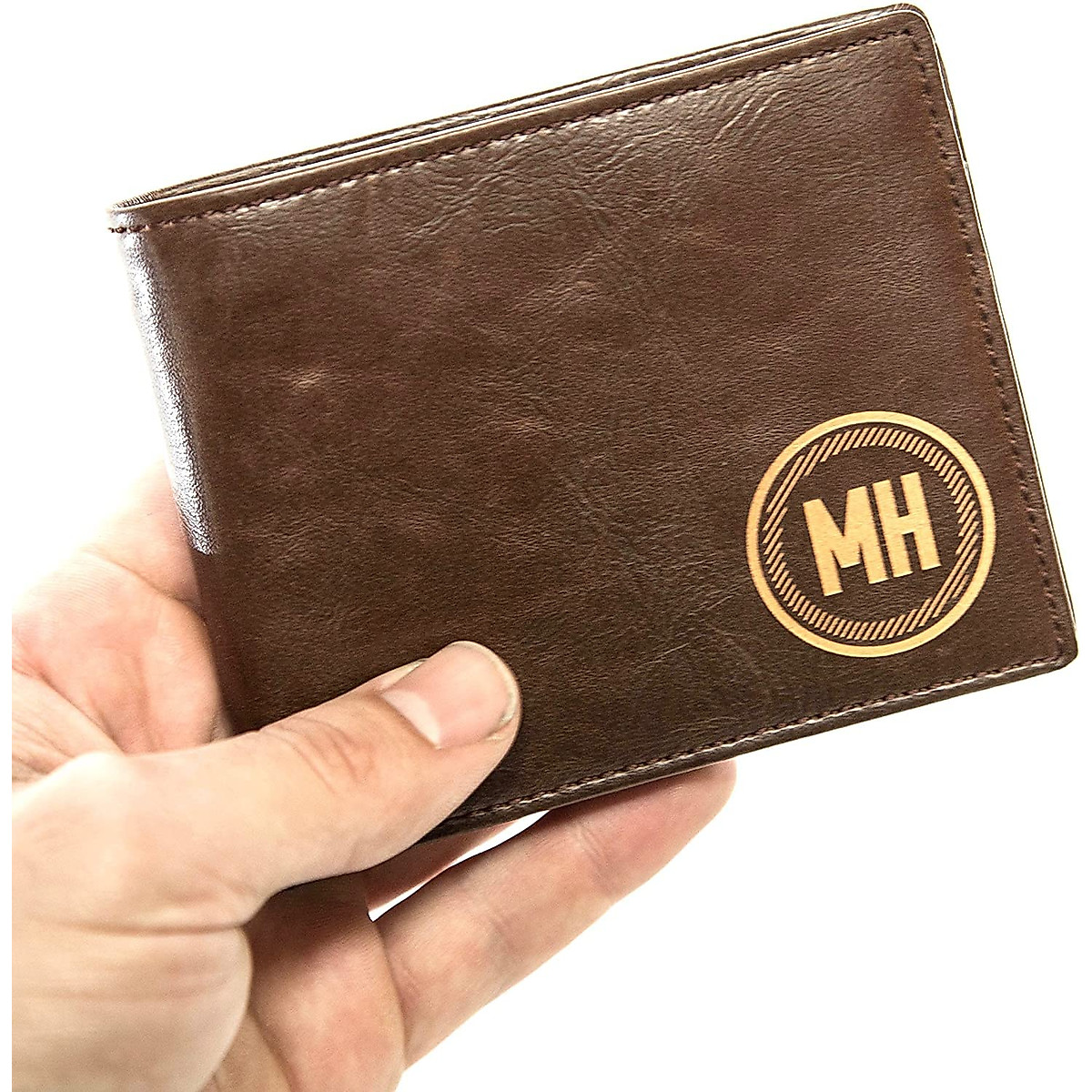 Swanky Badger Personalized Mens Wallet - a Custom Leather Bifold wallet with ID sleeve and coin pocket