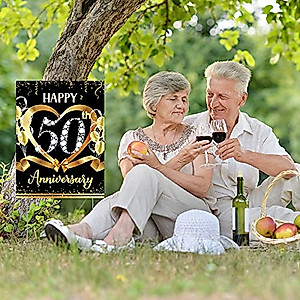 50th Anniversary Yard Sign Decoration Outdoor Gold 50th Wedding Anniversary Lawn Sign with Stakes for Happy 50th Year Party Supplies
