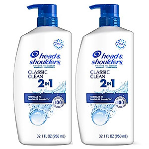 Head and Shoulders Shampoo and Conditioner 2 in 1, Anti Dandruff Treatment & Scalp Care, Classic Clean Scent, for All Hair Types including Color Treated, Curly or Textured Hair, 32.1 fl oz, Twin Pack