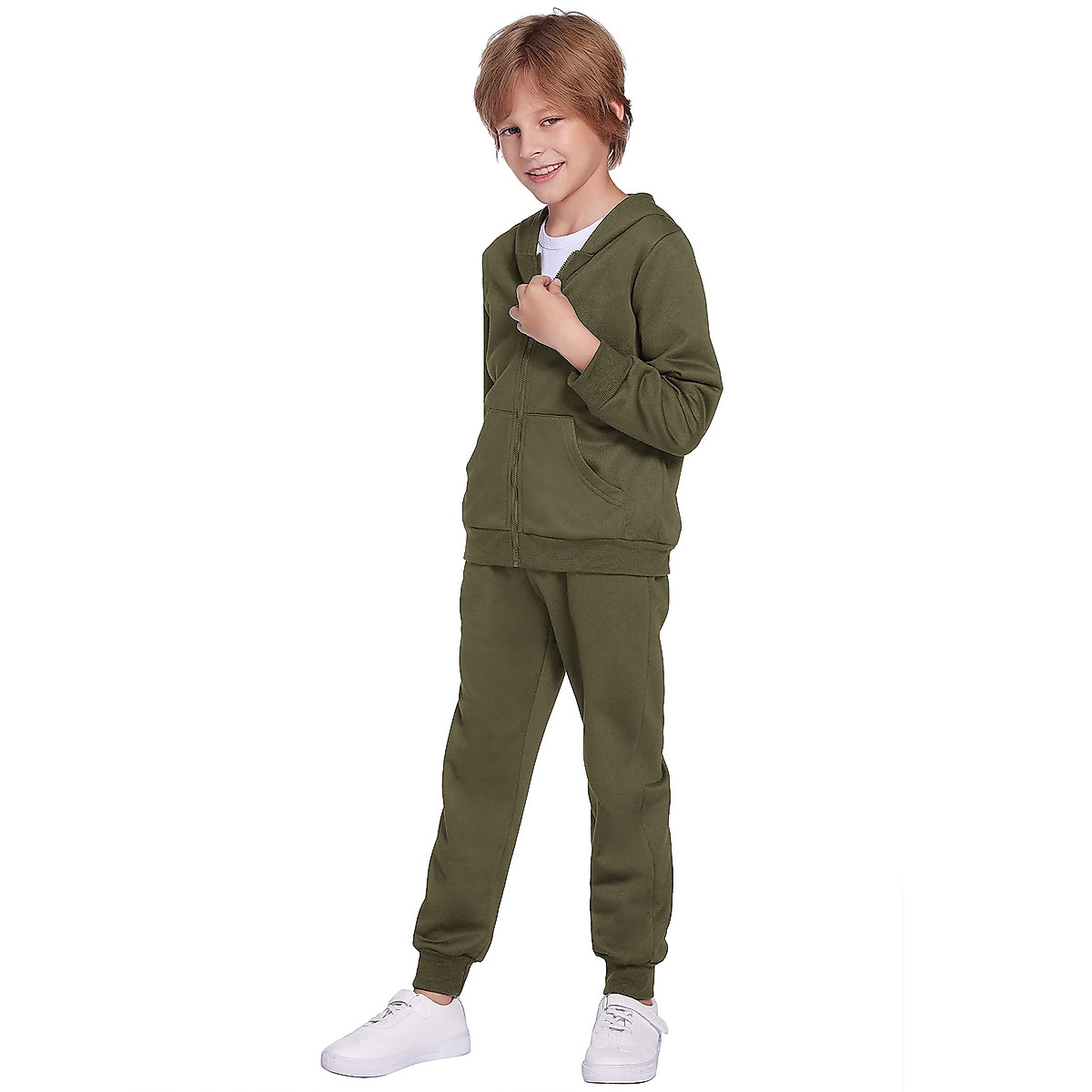 Boyoo Boys' 2 Piece Athletic Tracksuit Jogging Sets Outfit Sweatsuit Zip Up Hoodie and Active Pants for Kids 5-14 Years