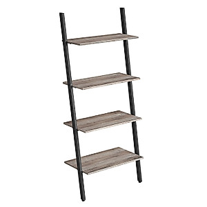 VASAGLE Ladder Shelf, 4-Tier Bookshelf, Storage Rack Shelves, for Living Room, Kitchen, Office, Steel, Stable, Sloping, Leaning Against The Wall, Industrial, Greige and Black ULLS043B02