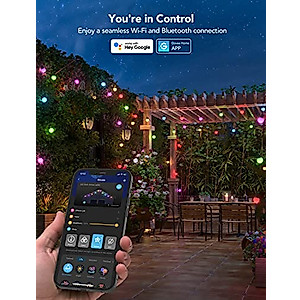 Govee Outdoor String Lights, 50ft G40 RGBIC Warm White String Lights with 25 Dimmable LED Bulbs, IP65 Waterproof Outdoor Lights with App Control for Balcony, Garden, Patio, Party