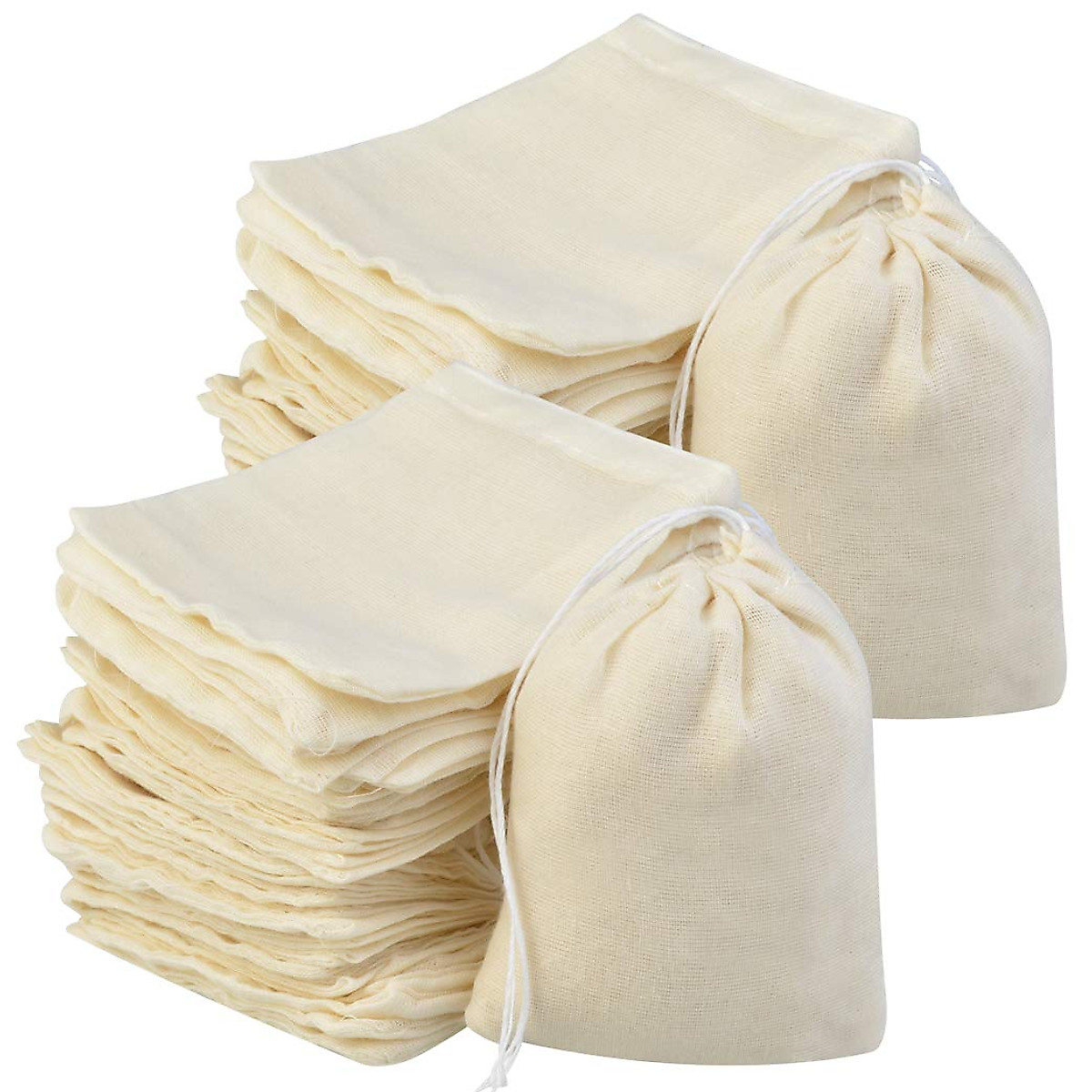 Tayfremn 200Pcs Cotton Drawstring Bags, Reusable Muslin Bag Natural Cotton Bags with Drawstring Produce Bags Bulk Gift Bag Jewelry Pouch for Party Wedding Home Storage, Natural Color (4 x 3 Inches)