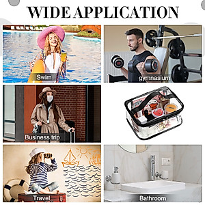 6 Pcs Large Clear Cosmetic Bags Clear Makeup Bag Transparent Zipper Travel Bag Toiletry Makeup PVC Bag Waterproof Portable Organizer Storage Pouch with Handle for Vacation Bathroom (Black Edge)