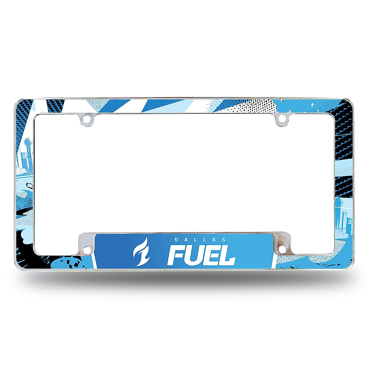 Rico Industries Overwatch Esports Dallas Fuel Standard 12" x 6" Chrome All Over Automotive License Plate Frame for Car/Truck/SUV