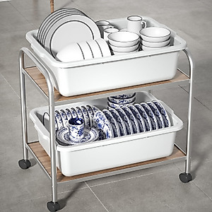 Minekkyes Commercial Products Standard Bus/Utility Box, 25 Gallon, Commercial Tote Box Cross Stack Nest Utility Tote Tub, White (Pack of 4)