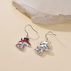 SVODEA Black Cat Earrings 925 Sterling Silver Mushroom Dangle Earrings,Cute Animal Drop Earrings Jewelry Gift for Women Mom Wife (Style-1-Mushroom)