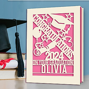 EDSG Graduation Cards 2024 Personalized Graduation Gifts Graduation Card Congrats Grad Paper Cut Graduation Card for High School College Her Him Son Daughter Classmate (Fuchsia)