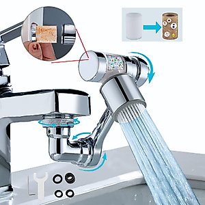 2023 New 1080° Rotating Filter Faucet Extender,PP Cotton Filter Faucet, Universal Splash Filter Faucet, Water Filter Faucet for Kitchen Bathroom, Swivel Faucet Aerator with 2 Water Outlet Modes